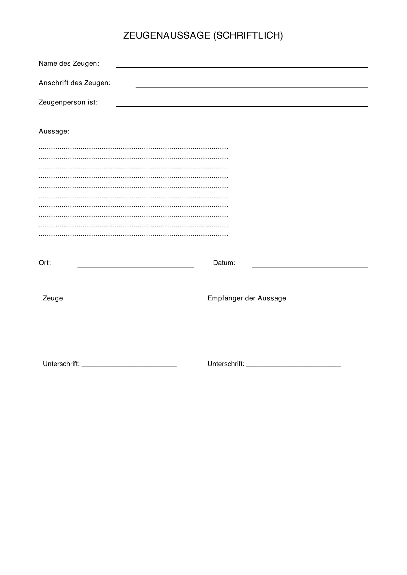 Zeugenaussage Schriftlich Muster